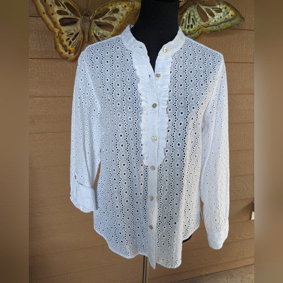 Ruby Rd. | Tops | Ruby Rd White Eyelet Buttonup Blouse | Poshmark